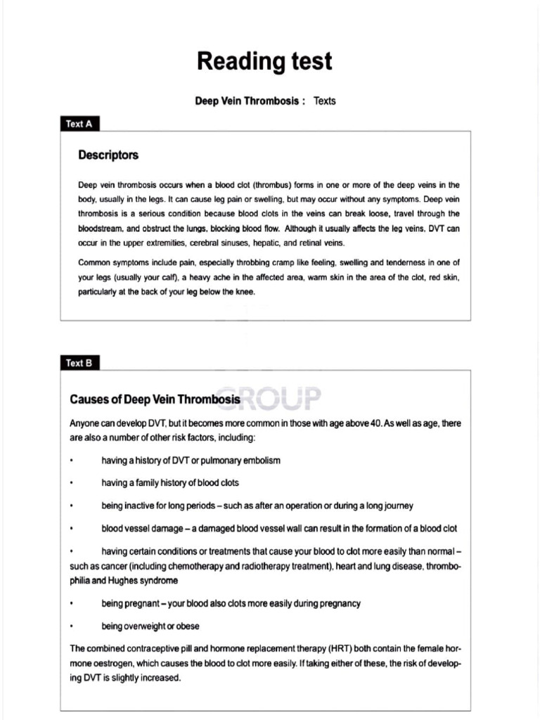 107 Reading Test - Deep Vein Thrombosis | PDF