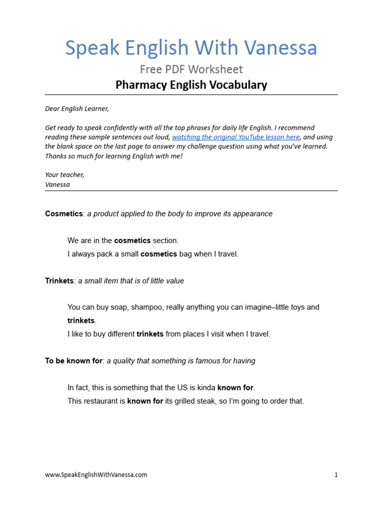 Pharmacy English for Learners | PDF