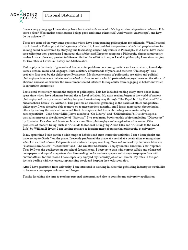 Example personal statements | PDF | Stoicism | Epictetus