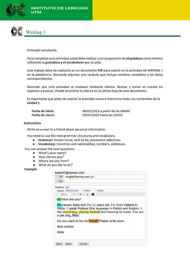 Writing - Unit 1 | PDF