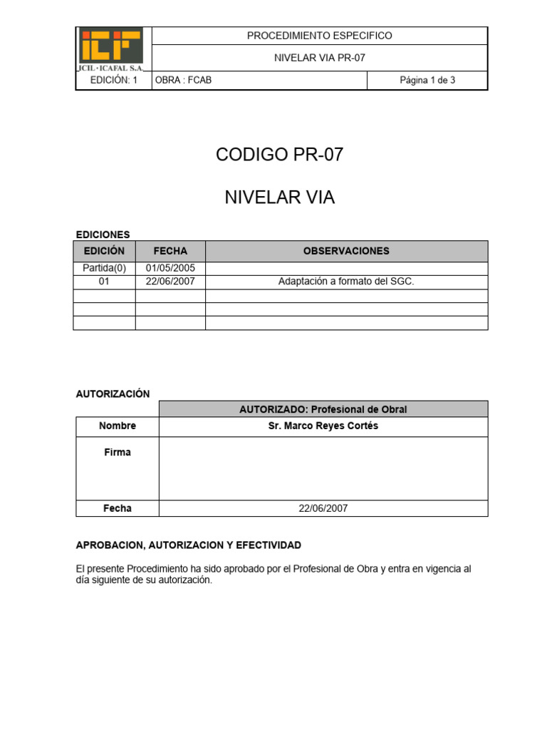 PR-07 Nivelar Vía | PDF