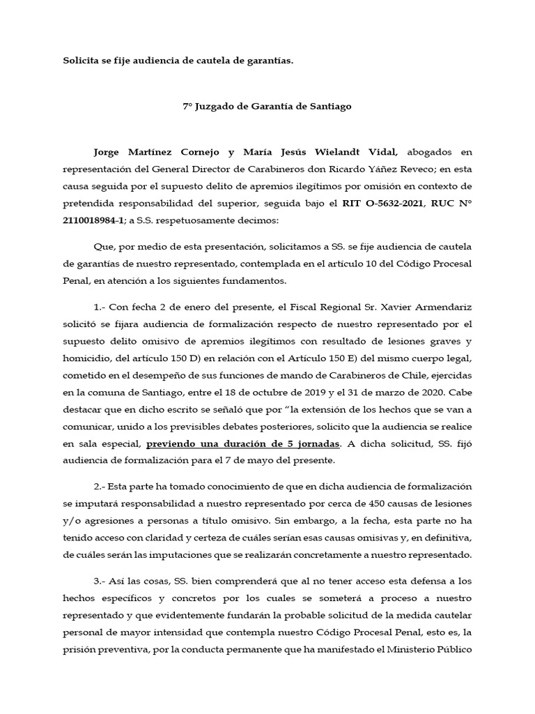 Solicitud de Audiencia de Cautela de Garantías | PDF | Mandato ...