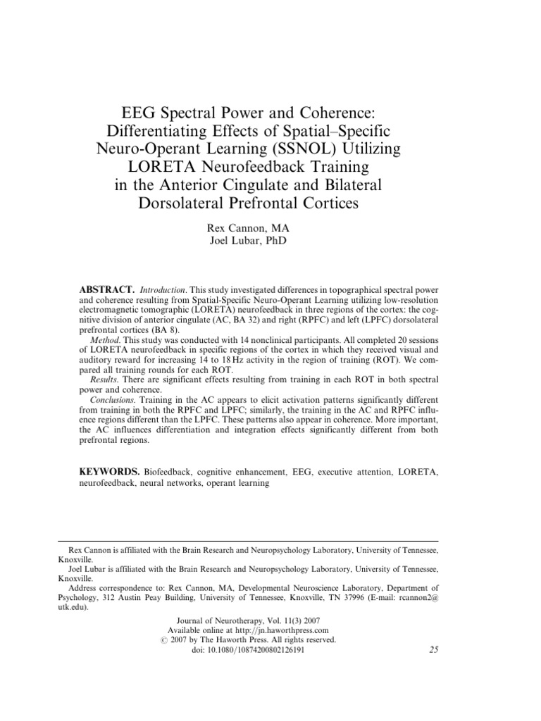 EEG Spectral Power and Coherence-LNFB Training | PDF | Neurofeedback ...