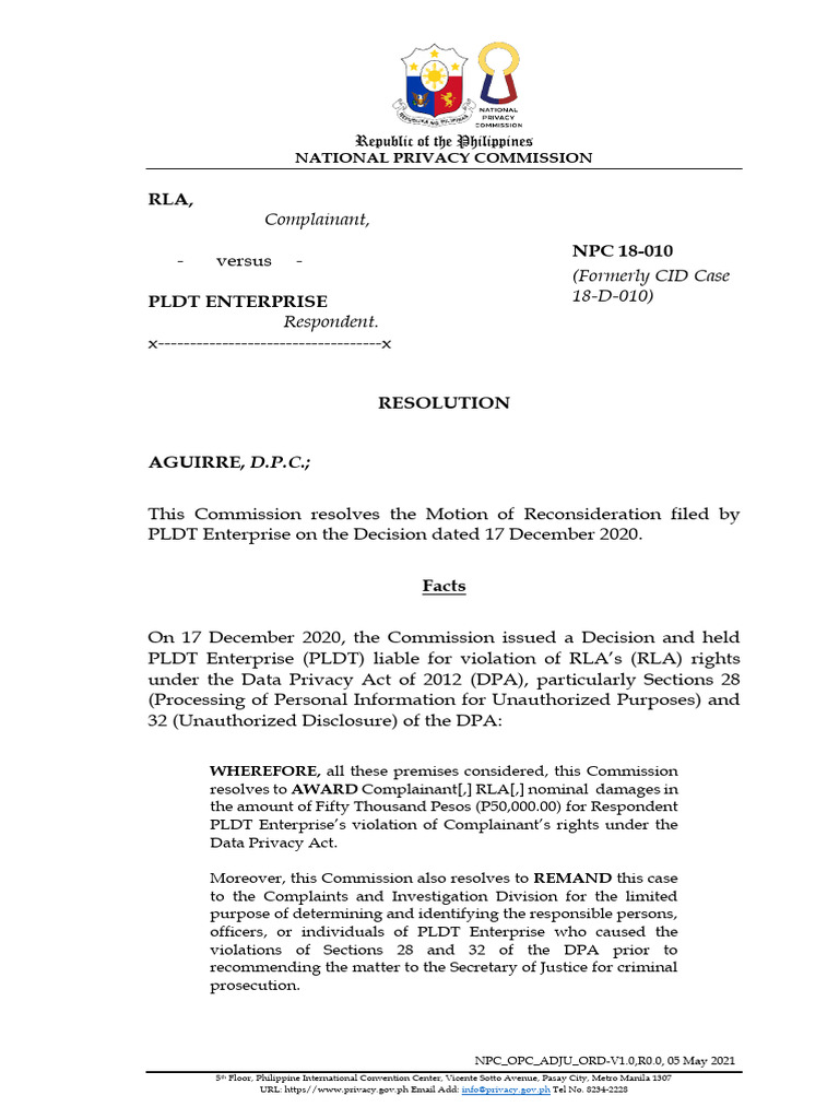 02-NPC 18 010 RLA V PLDT Enterprise Resolution W Dissenting Opinion ...