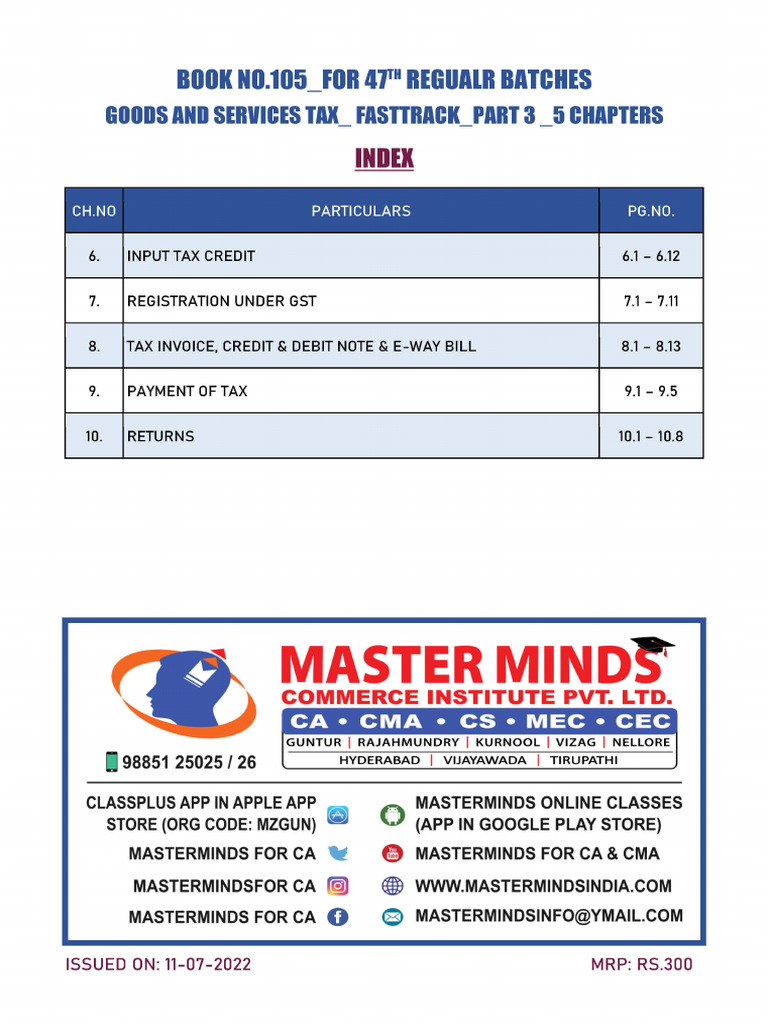 Book 105 CA Inter 47th Ses Reg Batches Fasttrack GST Part 3 5 Chapters ...