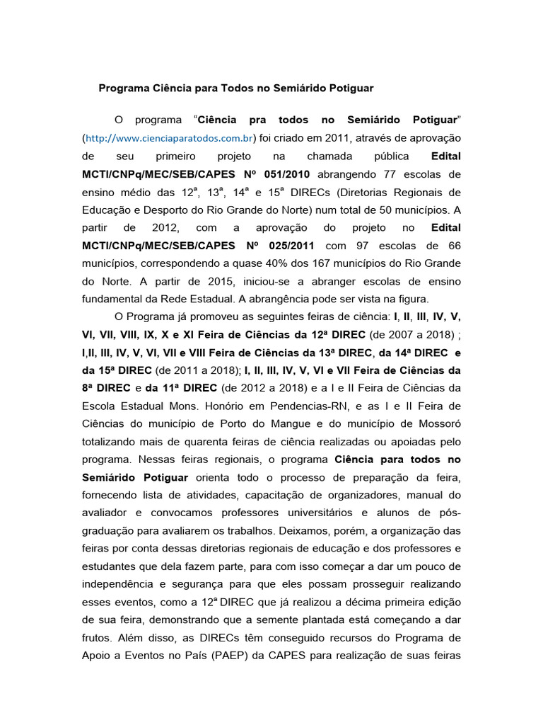 Resumo Programa Ciencia para Todos | PDF | Science | Brasil
