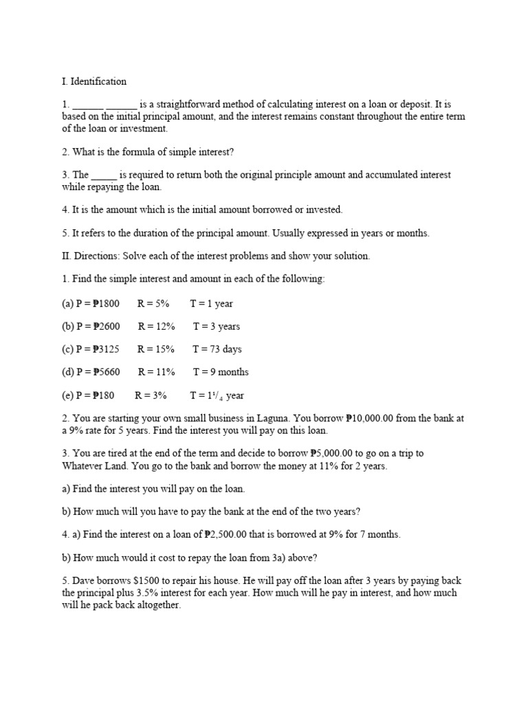 Simple Interest Questions | PDF | Interest | Loans