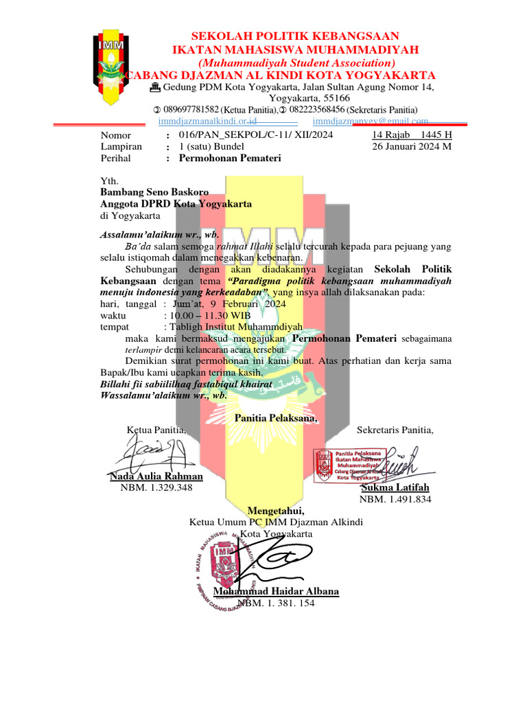 015 - Pemateri Bambang Seno Baskoro (Sekolah Politik) | PDF