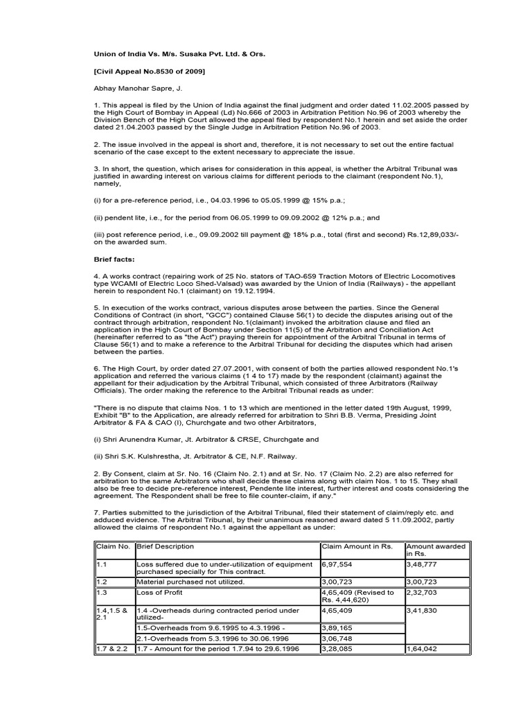 Union of India vs. M/s. Susaka Pvt. Ltd. & Ors. (Civil Appeal No.8530 ...