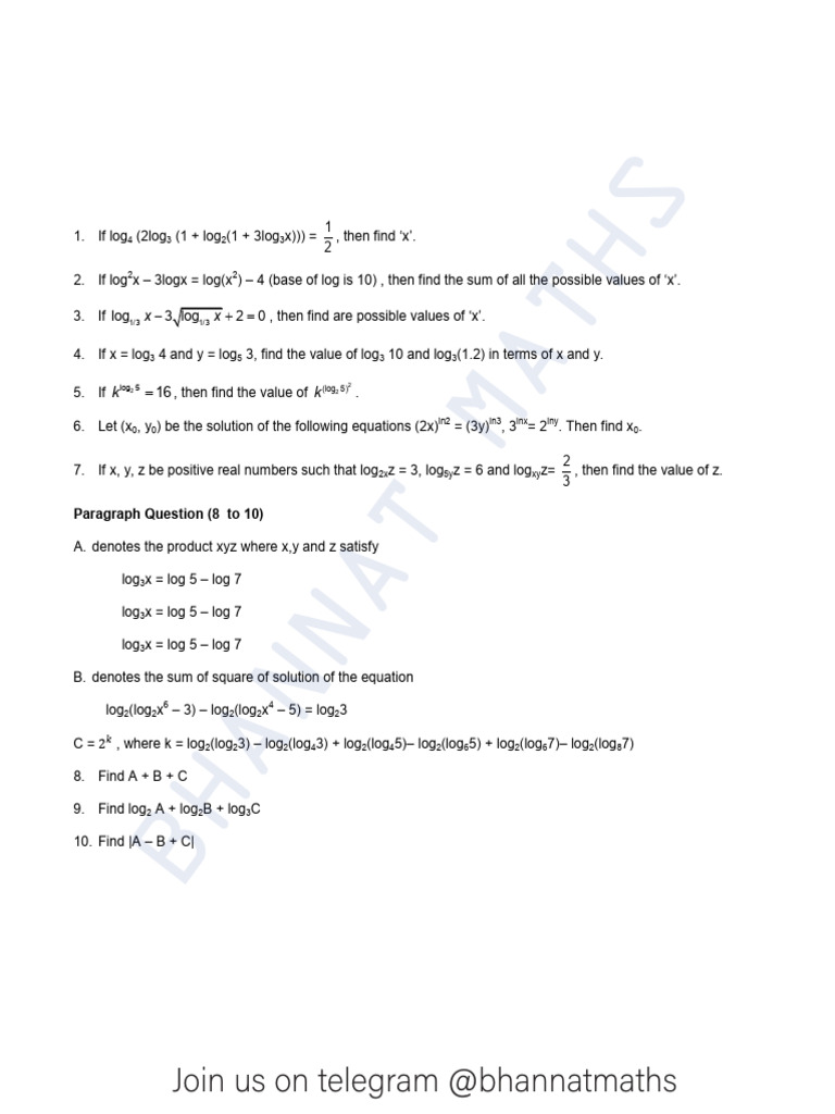 Advanced Logarithm Problems | PDF
