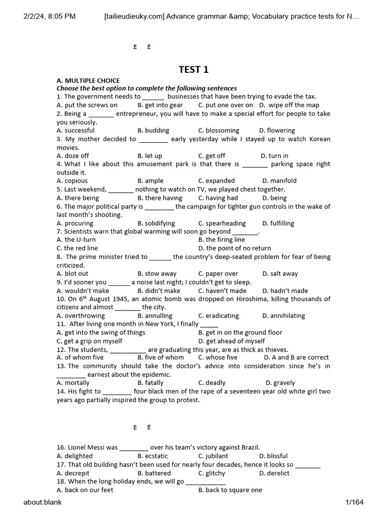 (Tailieudieuky.com) Advance Grammar & Vocabulary Practice Tests for NEC ...