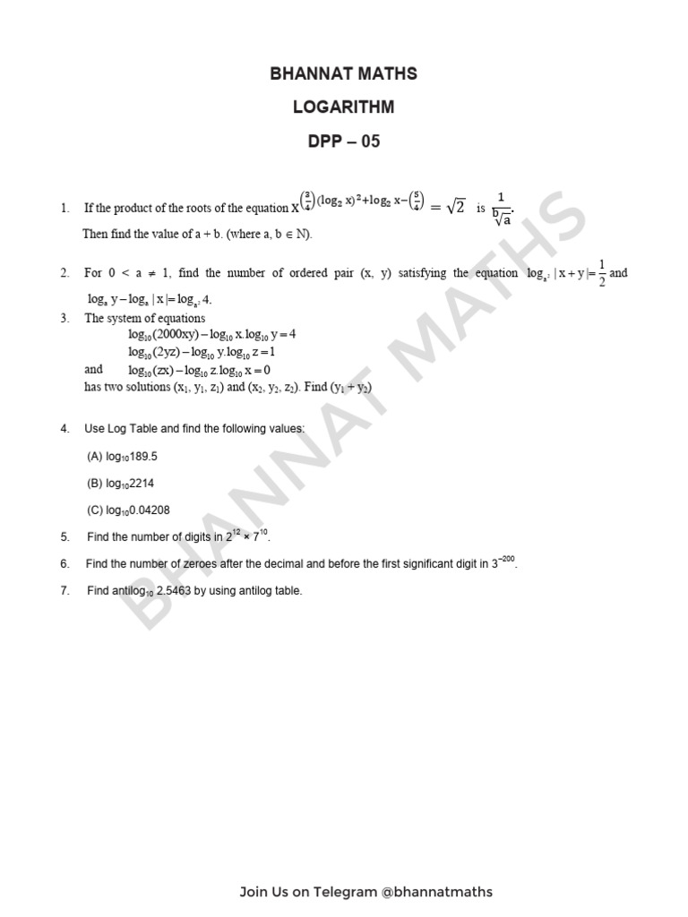 Logarithm - DPP 05 - Bhannat Maths | PDF | Mathematical Objects | Applied Mathematics