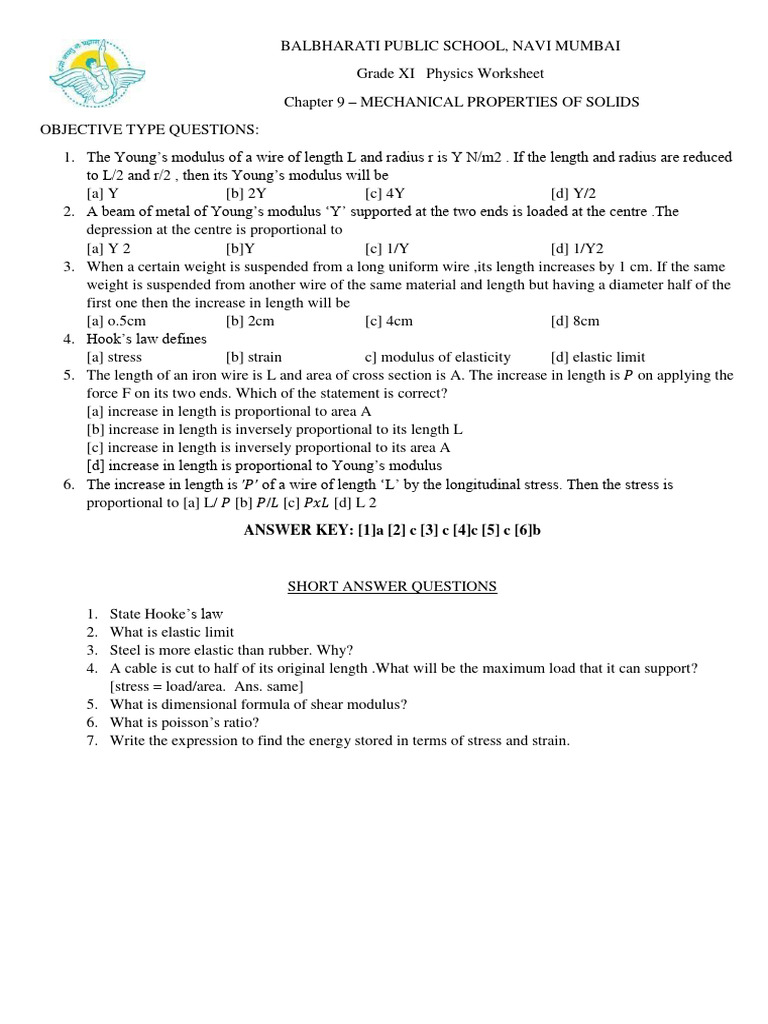 MPOS Worksheet -2 | PDF | Young's Modulus | Elasticity (Physics)