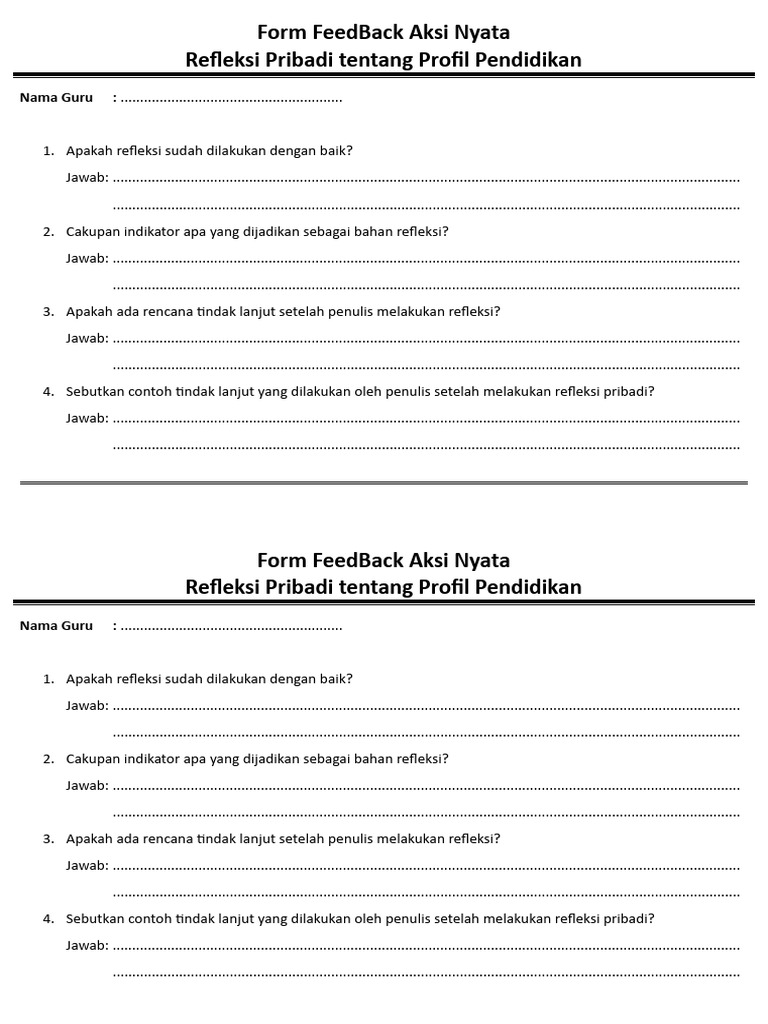 Form FeedBack Aksi Nyata - Profil Pendidikan | PDF