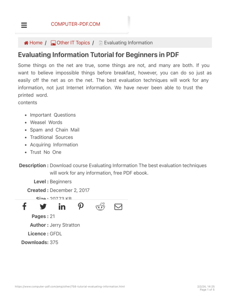 (PDF) Evaluating Information Learn Tutorial For Beginners | Download Free PDF | Computing | Software