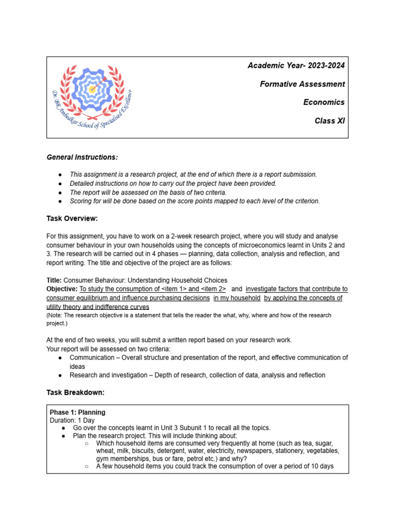 Class XI Economics Research Project | PDF | Utility | Economies
