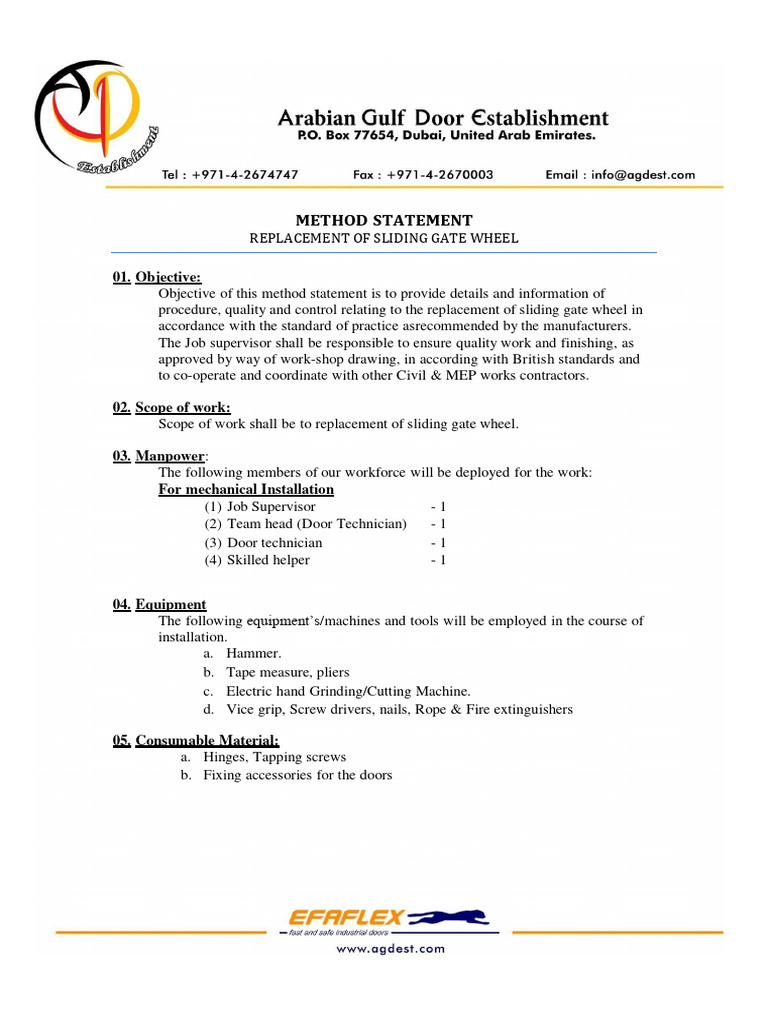 Method Statement of Sliding Gate-Schlumberger MLB | PDF