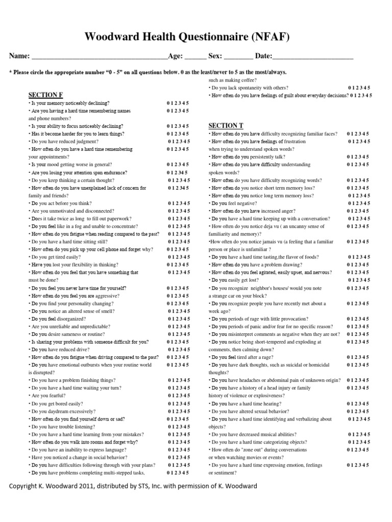 Woodward Health Questionnaire (NFAF) | PDF