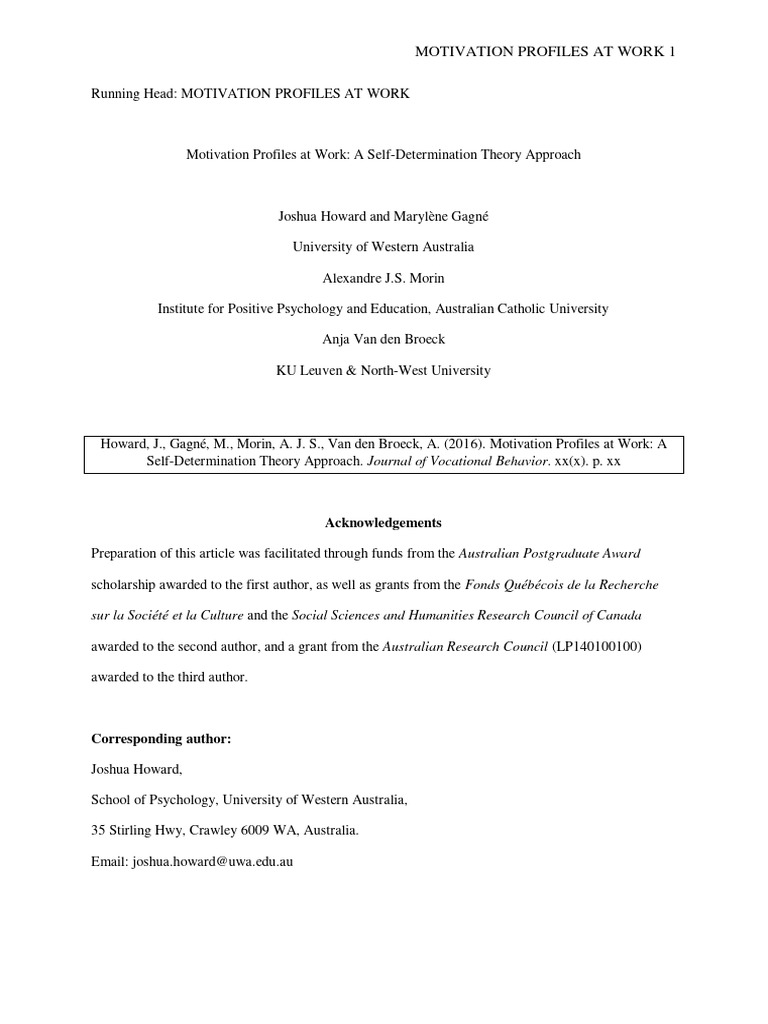 Motivation Profiles at Work 1: Acknowledgements | PDF | Motivation ...