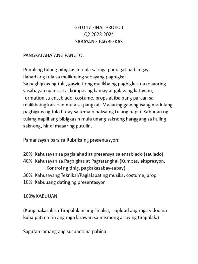 Ged117final Projectq2 Sabayang Pagbigkas | PDF