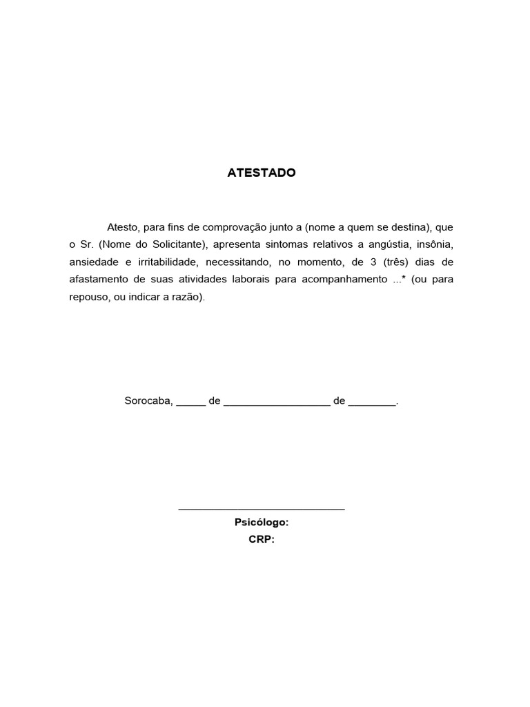 Atestado de Afastamento para Trabalho | PDF | Autoajuda