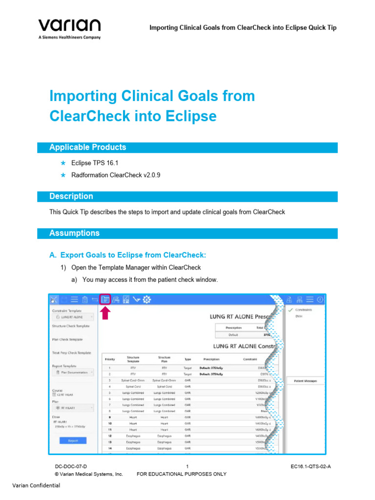 Importing Clinical Goals From ClearCheck Into Eclipse | PDF | Computer Architecture | Computer ...