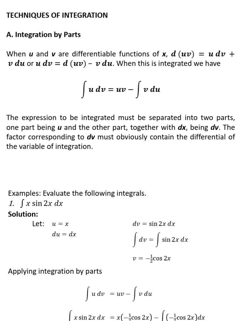 2a. Techniques of Integration by Parts With Example 2 | PDF
