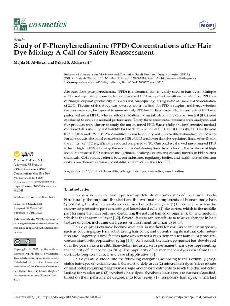 Study of P-Phenylenediamine PPD Concentrations Aft | PDF | Chemistry ...