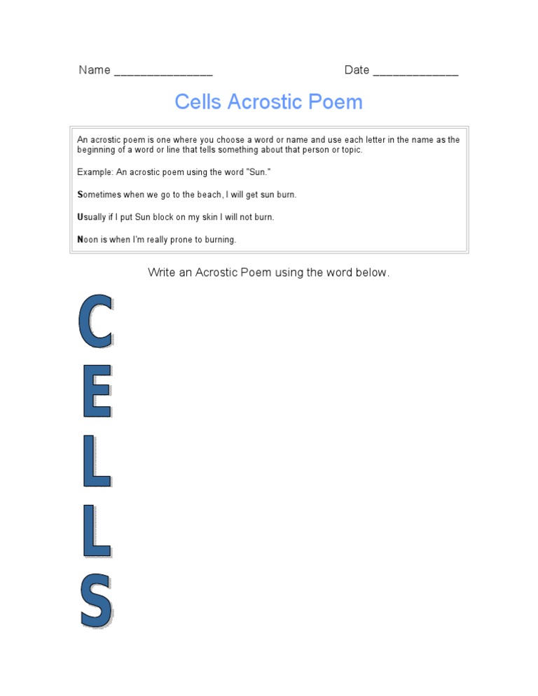 Cell Acrostic Poem | PDF | Genres Of Poetry | Poetry
