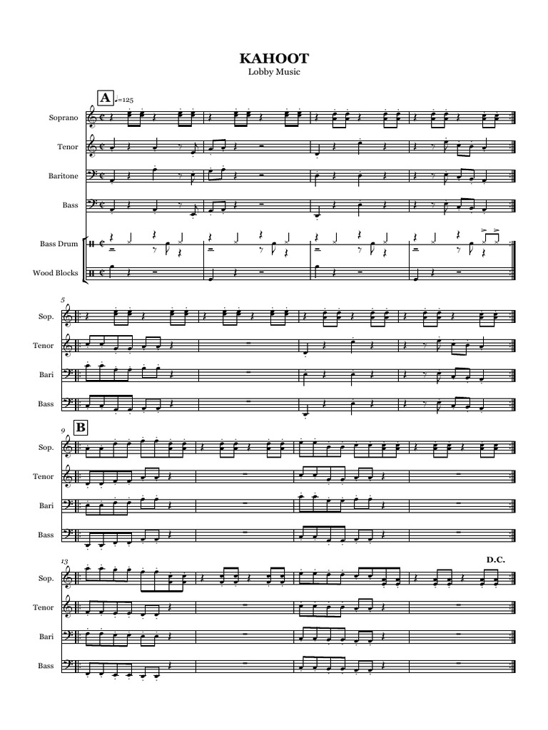 Kahoot Lobby Music Arr Marimbas - Full Score | PDF