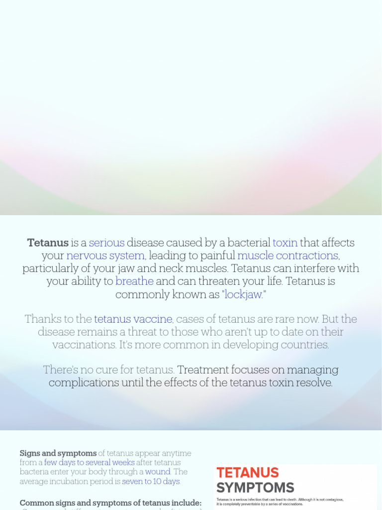TETANUS | PDF | Clinical Medicine | Medical Specialties