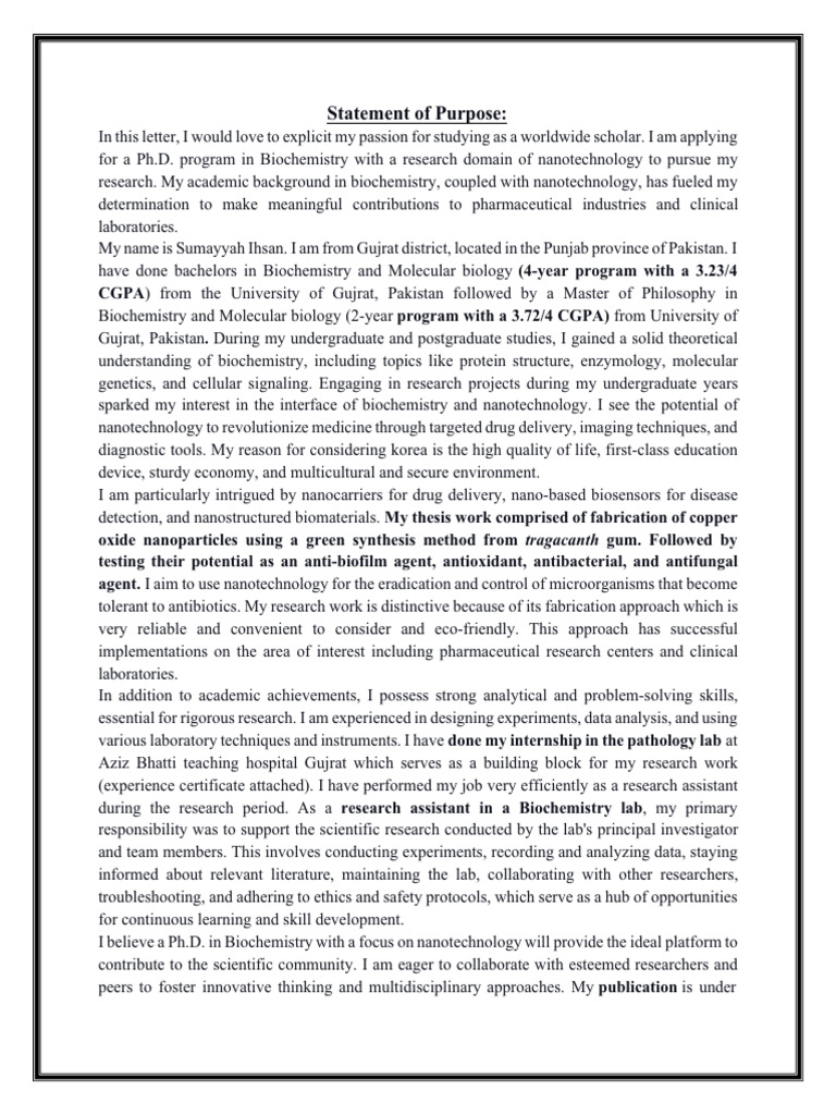 Statement of Purpose(1) | PDF | Laboratories | Nanotechnology