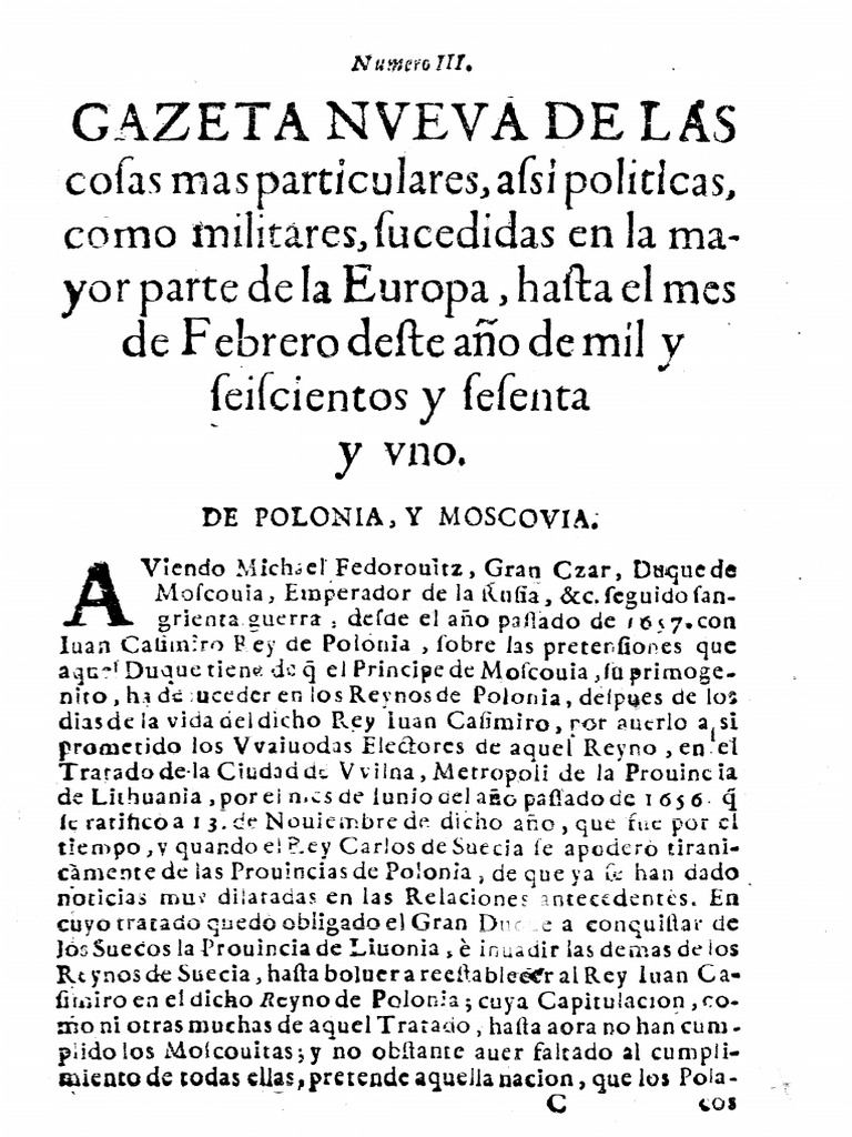 Gaceta Nueva de Los Sucesos Políticos y Militares de La Mayor Parte de Europa III | PDF