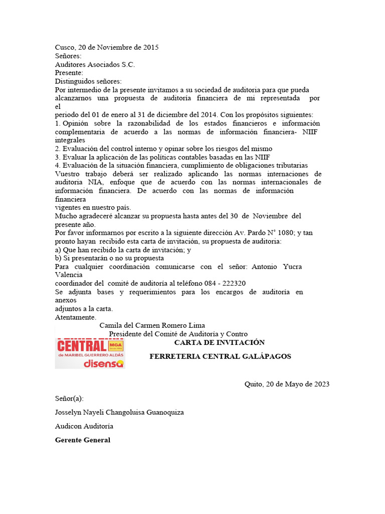 Carta de Invitacion | PDF | Auditoría | Servicios financieros
