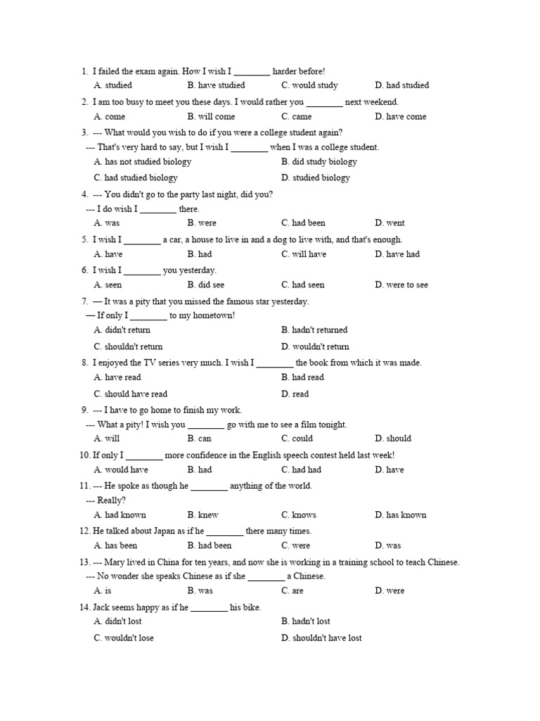 Subjunctive Mood - Wish, As If | PDF