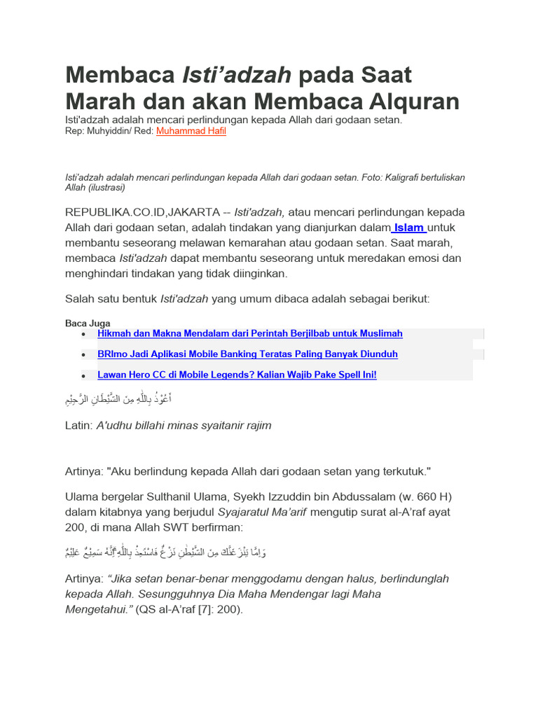 Membaca Isti'adzah Pada Saat Marah Dan Akan Membaca Alquran | PDF