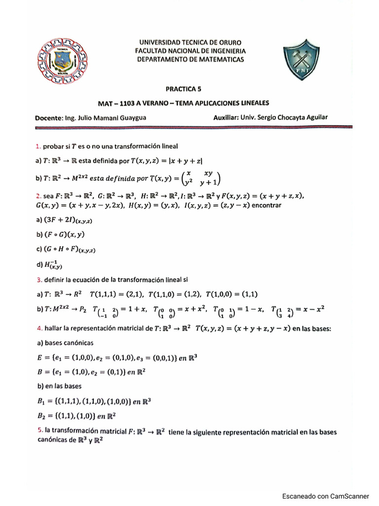 Practica 5 Mat 1103 Verano | PDF