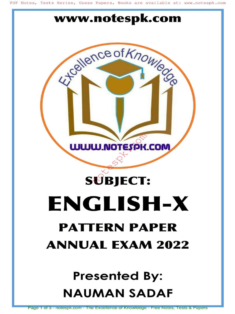 10th English Pattern Paper - NOTESPK | PDF