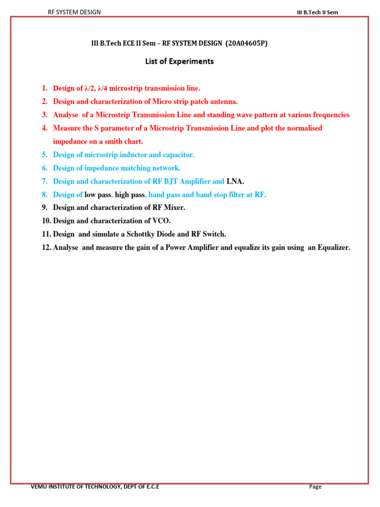 RF System Design Lab Manual | PDF