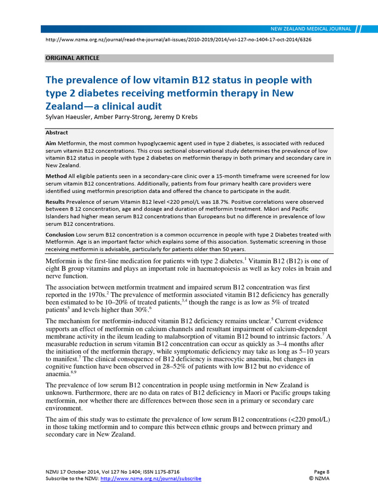 The Prevalence of Low Vitamin B12 Status in People With | PDF | Vitamin ...