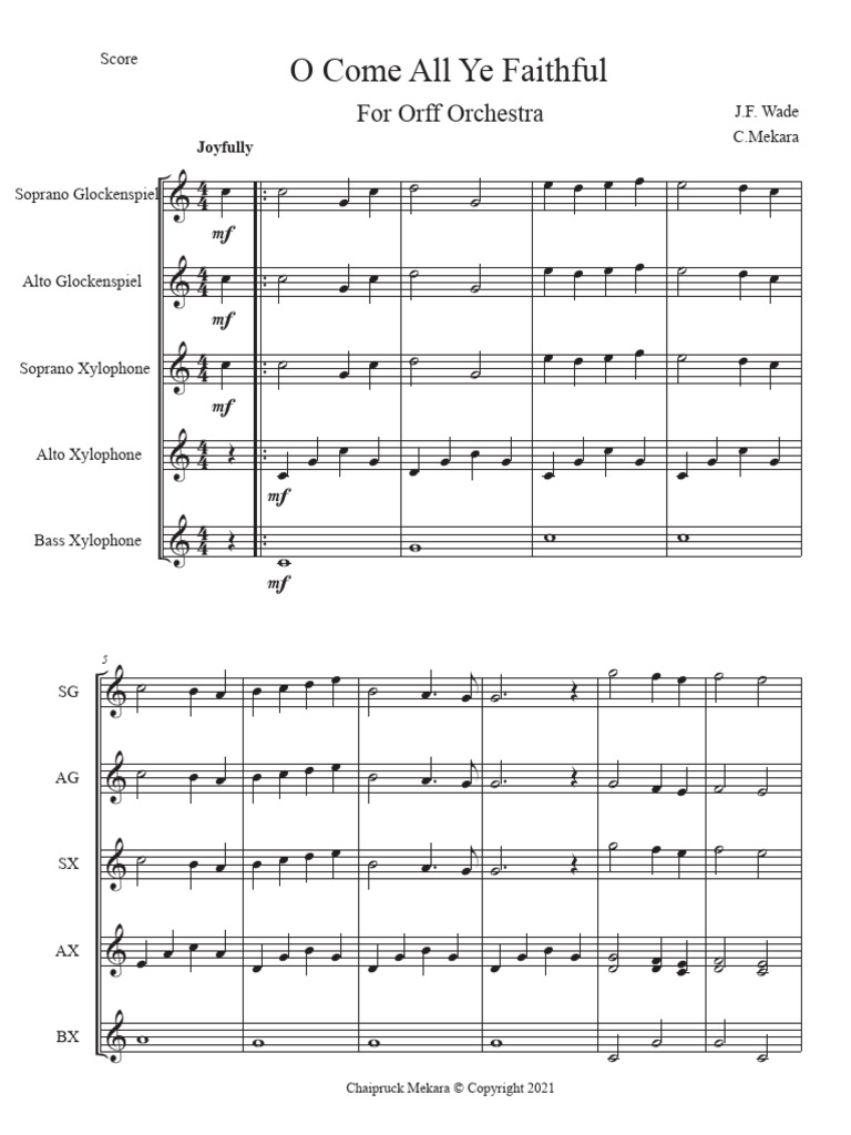 O Come All Ye Faithful For Orff Orchestra - Score | PDF