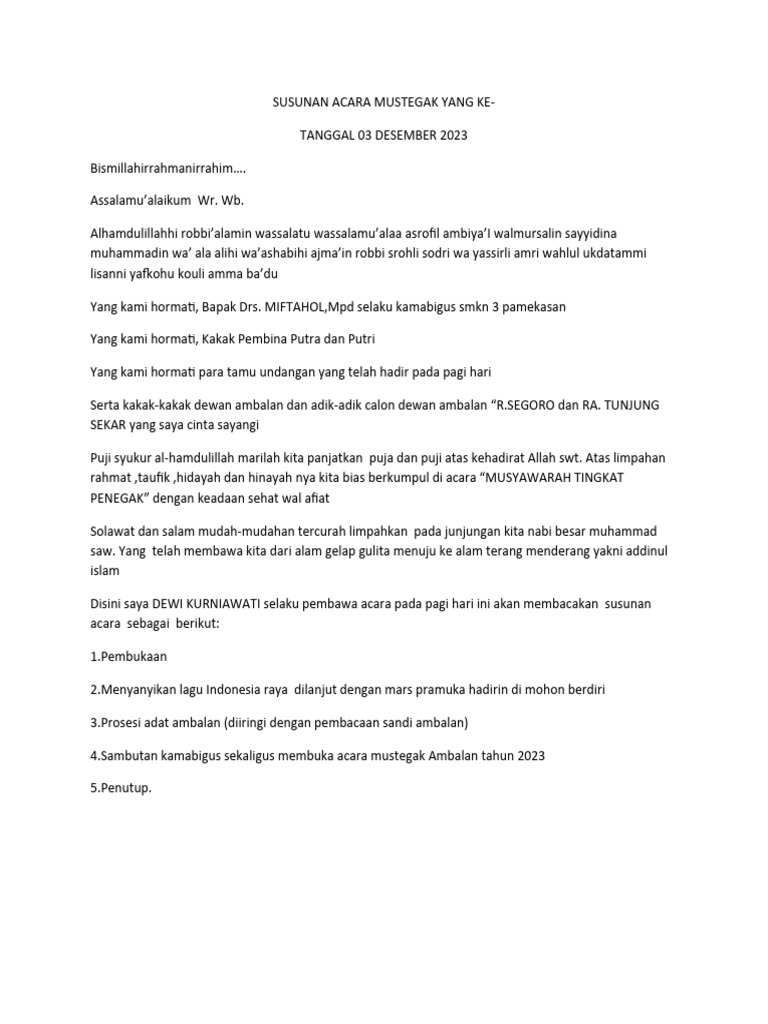 Susunan Acara Mustegak | PDF