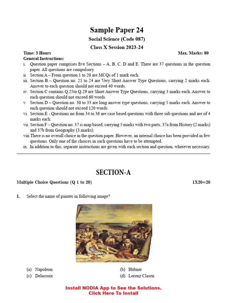 SS Sample Paper 24 Unsolved | PDF