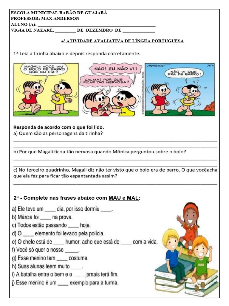4 Atividade de Lingua Portuguesa EJA | PDF