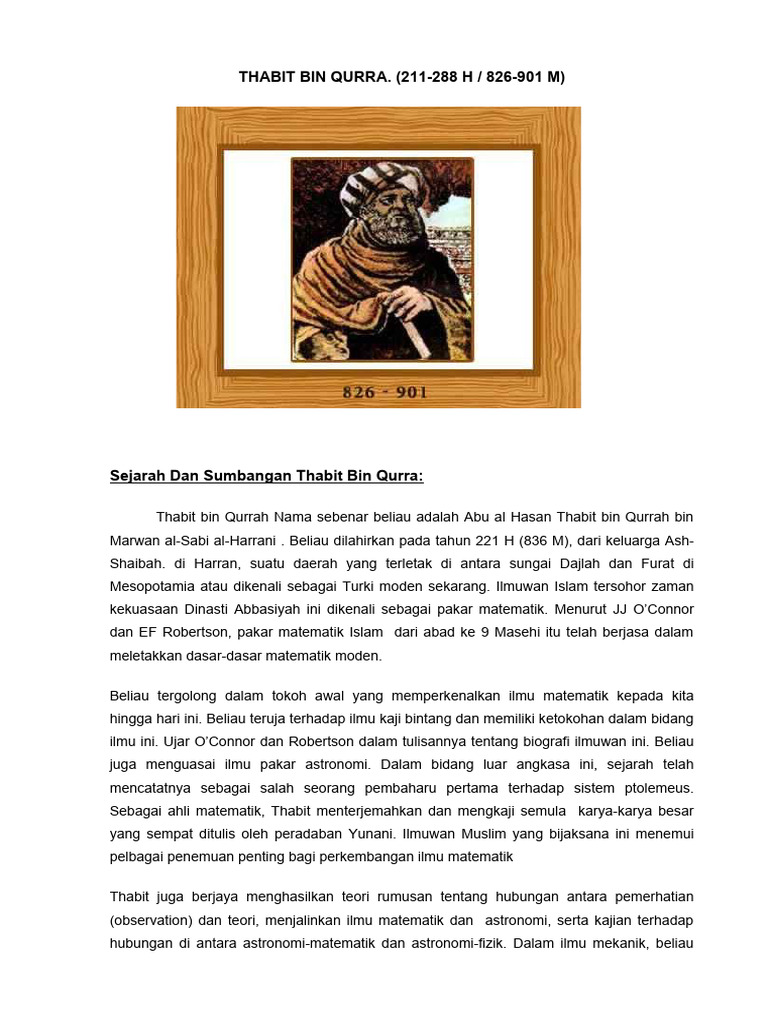 1 Tokoh Thabit Ibnu Qurra Assigment | PDF