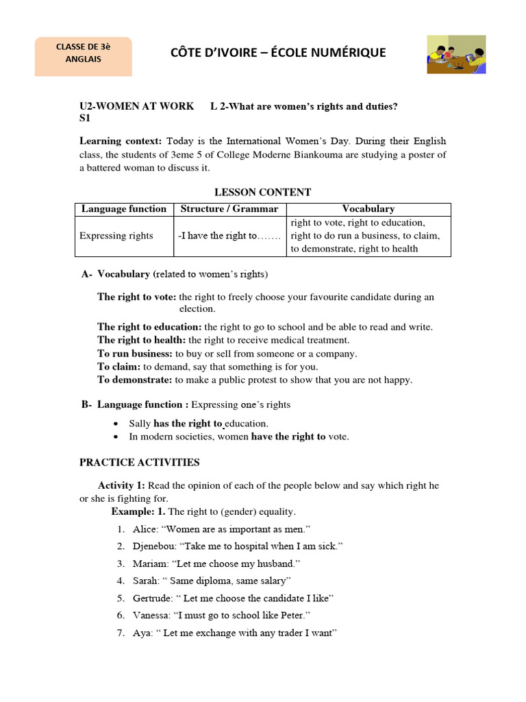 Unit 2 Lesson 2 Anglais | PDF | Human Rights | Justice