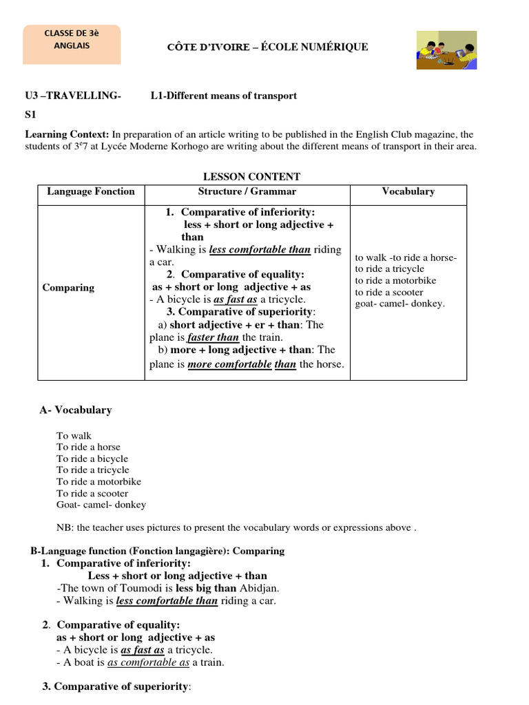 Unit 3 Lesson 1 Anglais | PDF