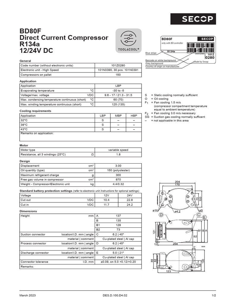 bd80f 101z0280 R134a 12-24vdc 03-2023 Desd100d402 | PDF | Manufactured ...