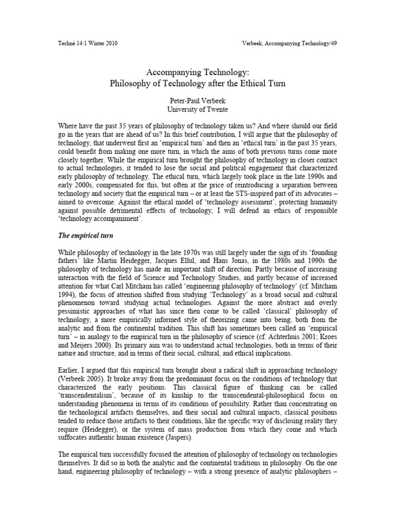 verbeek2010——Accompanying Technology- Philosophy of Technology after the Ethical Turn | PDF ...
