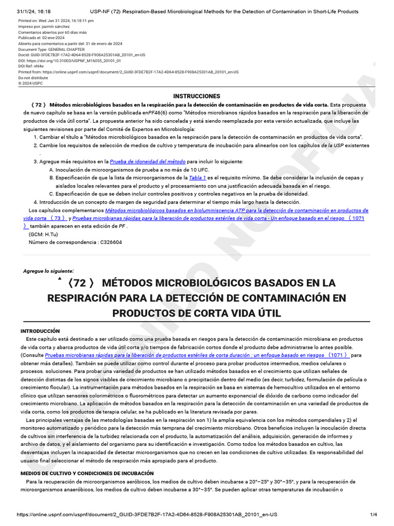 USP-NF 72 Respiration-Based Microbiological Methods For The Detection of Contamination in Short ...